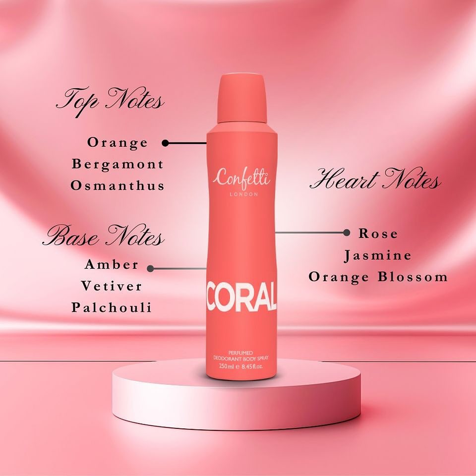 Confetti coral perfumed deodorant body spray 250ml